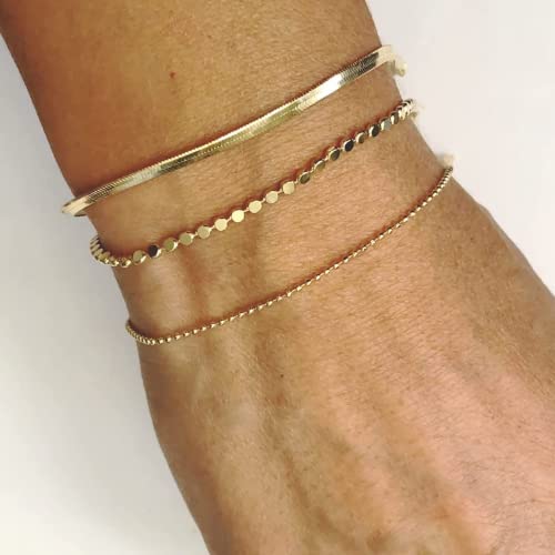 ASCOMY Dainty Gold Bracelets for Women 14K Gold Plated Gold Flat Herringbone Bracelet for Women Girls Cute Dot Link Ball Chain Bracelets Set Adjustable Layered Bracelet Trendy Gold Jewelry Gifts