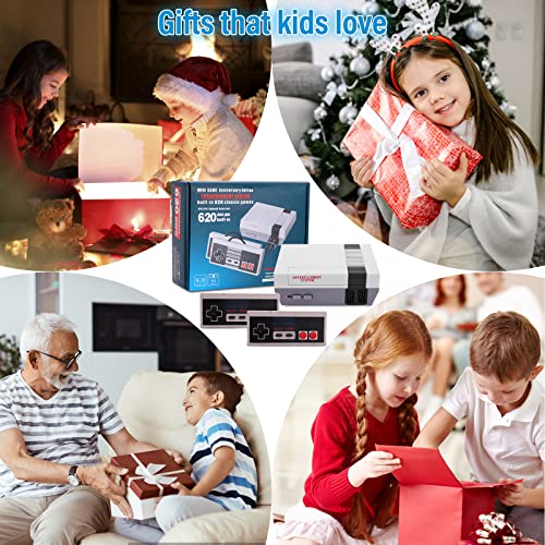 Retro Game Console Built in 620 Video Games and 2 NES Classic Controllers, Mini Video Game Console Plug and Play TV Games with AV Output, 8-Bit Video Game System with Classic Games,Children's Gift