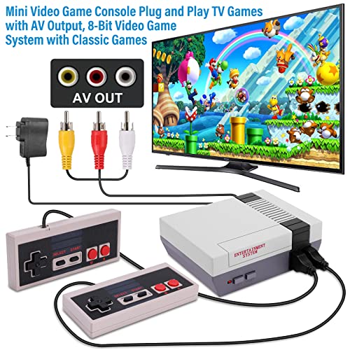 Retro Game Console Built in 620 Video Games and 2 NES Classic Controllers, Mini Video Game Console Plug and Play TV Games with AV Output, 8-Bit Video Game System with Classic Games,Children's Gift