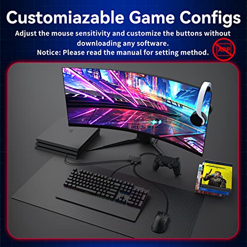 AIMVICE Keyboard and Mouse Adapter Compatible with Nintendo Switch/Xbox Series (X/S)/Xbox One/PS4/PS3, Video Game Converter, Adjustable Mouse Sensitivity, Support Customize Keys