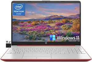 hp 2023 newest pavilion 15.6" hd laptop, quad core intel pentium n5030 (upto 3.1ghz), 8gb ram, 256gb ssd, intel uhd graphics, wifi, webcam, rj-45, 11hr+ battery, scarlet red, win 11+marxsolcables