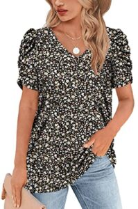 spring tops for women loose fit short sleeve tunic tops to hide belly brown floral l