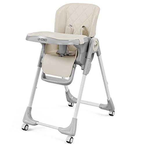 UMOMO U-20 Baby High Chair for Babies & Toddlers, Height Adjustable, High Chair w/Recline & Footrest, Removable Dishwasher Safe Meal Tray, Portable Baby Dinning Chair, Beige