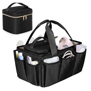 fasrom breast pump caddy organizer bag with cooler compatible with spectra s1 and s2, pumping tote bag baby diaper storage basket to hold pump parts and baby items, black (patent design)