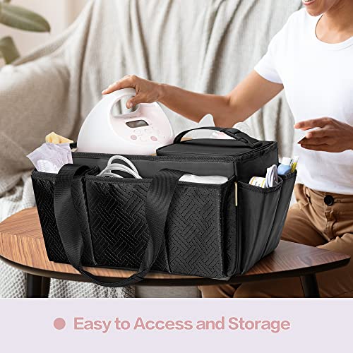 Fasrom Breast Pump Caddy Organizer Bag with Cooler Compatible with Spectra S1 and S2, Pumping Tote Bag Baby Diaper Storage Basket to Hold Pump Parts and Baby Items, Black (Patent Design)