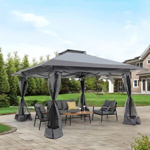 cobana 13’x13’ pop up gazebo, outdoor canopy tent shade with metal frame mosquito netting for patio, garden, lawn, backyard, gray