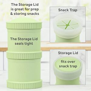 Re Play 2pk Snack Stack Food Storage Containers for Baby, Toddlers, and Children, Includes 3 Lids, Medical Grade Silicone Snack Lid, Storage Lid, & Travel Lid with Strap, Microwave Safe, Leaf