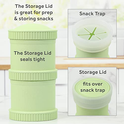 Re Play 2pk Snack Stack Food Storage Containers for Baby, Toddlers, and Children, Includes 3 Lids, Medical Grade Silicone Snack Lid, Storage Lid, & Travel Lid with Strap, Microwave Safe, Leaf