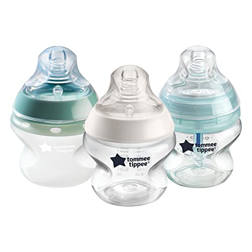 Tommee Tippee Baby’s Choice Bottle Set, 1x Closer to Nature, 1x Advanced Anti-Colic, 1x Silicone Baby Bottle, Breast-Like Nipples, 5fl oz, 0m+