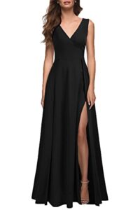 mushare women's v neck sleeveless split formal dress cocktail party prom long dresses black