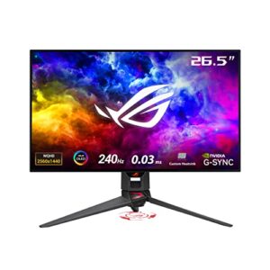 asus rog swift 27”1440p oled dsc gaming monitor (pg27aqdm) - qhd (2560x1440), 240hz, 0.03ms, g-sync compatible, anti-glare micro-texture coating, 99% dci-p3, true 10-bit, displayport,black