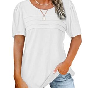 Tops for Women Short Sleeve Crew Neck Shirts Dressy Casual Loose Fit Tunic Summer Tees White