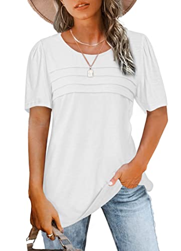 Tops for Women Short Sleeve Crew Neck Shirts Dressy Casual Loose Fit Tunic Summer Tees White