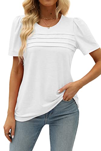 Tops for Women Short Sleeve Crew Neck Shirts Dressy Casual Loose Fit Tunic Summer Tees White