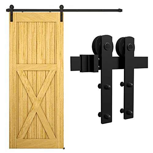 LQKUMJG 6FT Sliding Barn Door Hardware Kit for Single Wood Door, Smoothly and Quietly, Easy to Install Fit 35" Wide and 1.18"-1.96" Thickness Door Panel, Includes Installation Instruction