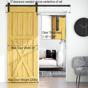 LQKUMJG 6FT Sliding Barn Door Hardware Kit for Single Wood Door, Smoothly and Quietly, Easy to Install Fit 35" Wide and 1.18"-1.96" Thickness Door Panel, Includes Installation Instruction