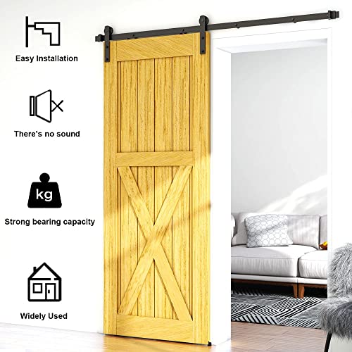 LQKUMJG 6FT Sliding Barn Door Hardware Kit for Single Wood Door, Smoothly and Quietly, Easy to Install Fit 35" Wide and 1.18"-1.96" Thickness Door Panel, Includes Installation Instruction