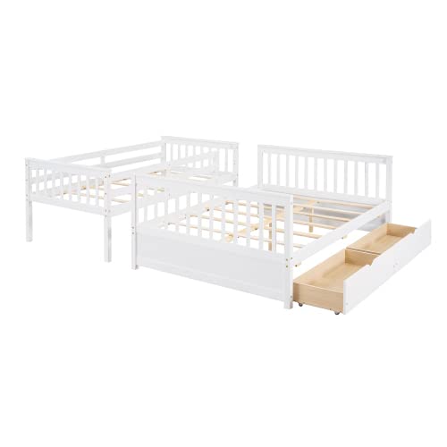 Twin-Over-Full Bunk Bed with Ladders and Two Storage Drawers