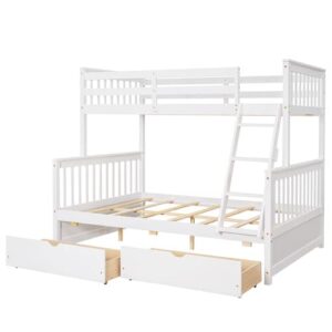 Twin-Over-Full Bunk Bed with Ladders and Two Storage Drawers