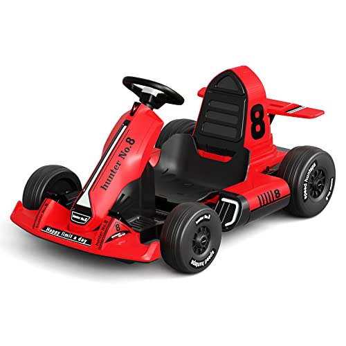 YUFU Electric Go Kart 12V Battery Powered Ride On Car Outdoor Racer for Kids Adults Electric Vehicle Toy for Boys Girls with Bluetooth and Remote Control (Red)