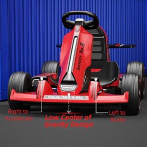 YUFU Electric Go Kart 12V Battery Powered Ride On Car Outdoor Racer for Kids Adults Electric Vehicle Toy for Boys Girls with Bluetooth and Remote Control (Red)