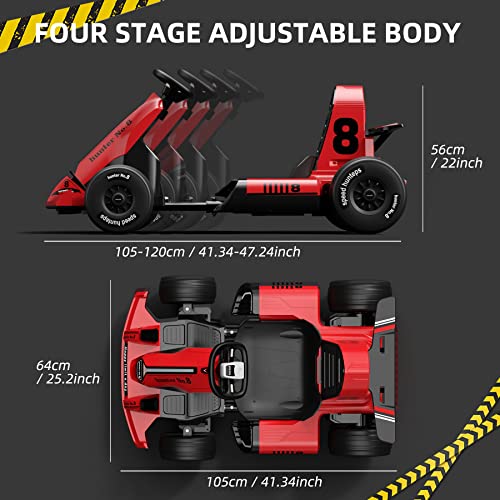 YUFU Electric Go Kart 12V Battery Powered Ride On Car Outdoor Racer for Kids Adults Electric Vehicle Toy for Boys Girls with Bluetooth and Remote Control (Red)