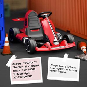 YUFU Electric Go Kart 12V Battery Powered Ride On Car Outdoor Racer for Kids Adults Electric Vehicle Toy for Boys Girls with Bluetooth and Remote Control (Red)