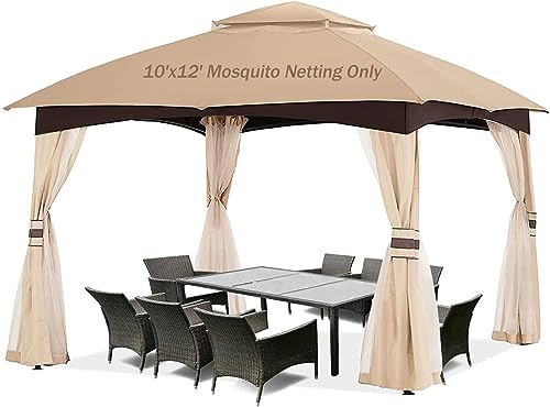 EasyLee Gazebo Universal Replacement Mosquito Netting 10x12, 4-Panel Screen Walls for Outdoor Patio with Zipper, Mosquito Net for Tent Only (Beige)