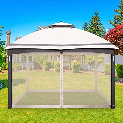 EasyLee Gazebo Universal Replacement Mosquito Netting 10x12, 4-Panel Screen Walls for Outdoor Patio with Zipper, Mosquito Net for Tent Only (Beige)