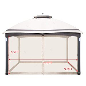 EasyLee Gazebo Universal Replacement Mosquito Netting 10x12, 4-Panel Screen Walls for Outdoor Patio with Zipper, Mosquito Net for Tent Only (Beige)