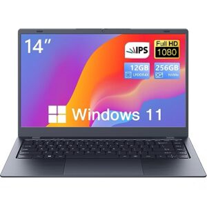 tulasi 2023 laptop computer, windows 11 laptop 12gb lpddr4x ram 256gb nvme ssd intel quad-cores n5095 laptops 14 inch 1080p ips display, wifi 5, bluetooth 4.2, usb type c, webcam