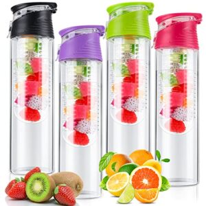 lallisa 4 pieces 28 oz fruit infuser water bottle leakproof water infuser bottle large capacity plastic infused water bottles for women men gym bike camping travel tea drink gift, multicolor