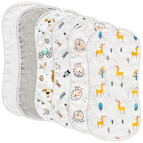 Zainpe 6Pcs Muslin Baby Burp Cloths for Baby Cotton Soft Burping Cloths with 6 Absorbent Layers Drooling Bib Newborn Towel for Unisex Infant Toddler Boys Girls Feeding Teething Sleeping 19.7 X 10.6 in