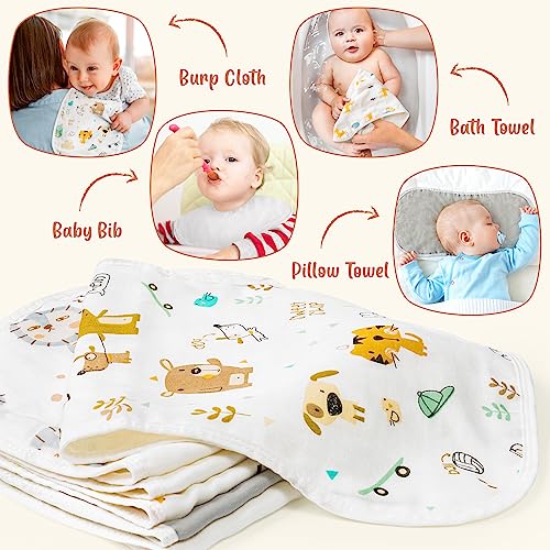 Zainpe 6Pcs Muslin Baby Burp Cloths for Baby Cotton Soft Burping Cloths with 6 Absorbent Layers Drooling Bib Newborn Towel for Unisex Infant Toddler Boys Girls Feeding Teething Sleeping 19.7 X 10.6 in