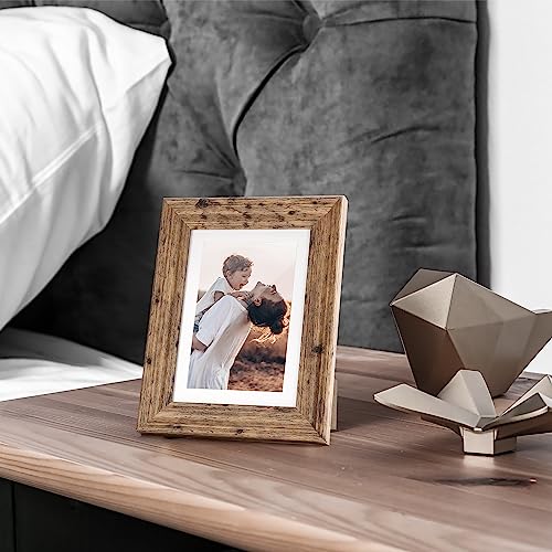 TWING 4x6 Picture Frames Set of 6, Rustic Farmhouse Picture Frame 3x5 with Mat or 4x6 Without Mat, Tabletop Display and Wall Mounting Collage picture Photo Frames Wood Brown,Walnut