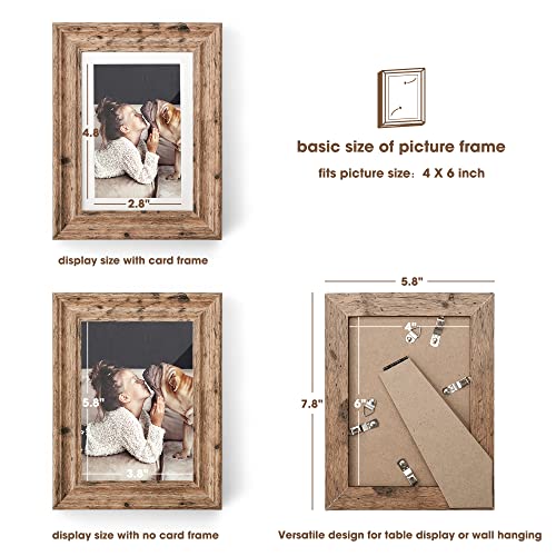 TWING 4x6 Picture Frames Set of 6, Rustic Farmhouse Picture Frame 3x5 with Mat or 4x6 Without Mat, Tabletop Display and Wall Mounting Collage picture Photo Frames Wood Brown,Walnut