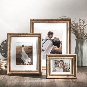 TWING 4x6 Picture Frames Set of 6, Rustic Farmhouse Picture Frame 3x5 with Mat or 4x6 Without Mat, Tabletop Display and Wall Mounting Collage picture Photo Frames Wood Brown,Walnut