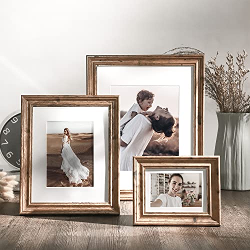 TWING 4x6 Picture Frames Set of 6, Rustic Farmhouse Picture Frame 3x5 with Mat or 4x6 Without Mat, Tabletop Display and Wall Mounting Collage picture Photo Frames Wood Brown,Walnut