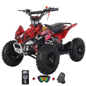 x-pro thunder 40 atv 4 wheelers 40cc atv quads quad with gloves, goggle and face mask (hot rod flame)