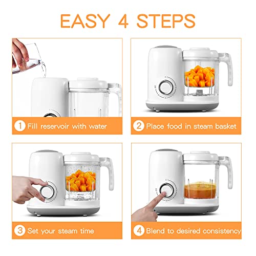 AMZBABYCHEF Baby Food Maker, 4 in 1 Baby Food Processor and Steamer, Puree Blender, Multifunctional Baby Puree Maker, Dishwasher Safe, White