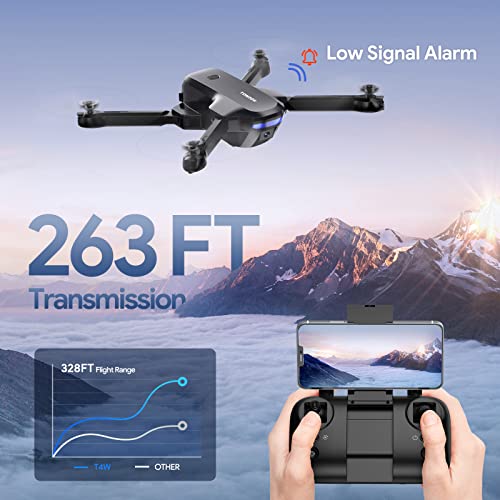 TOMZON T4W Drones with 2K Camera for Adults, Foldable FPV Drone for Beginners with Long Range, One Key Take off/Land, Altitude Hold, RC or APP Control, Circle Fly, Gravity Mode 2 Batteries 36 Mins