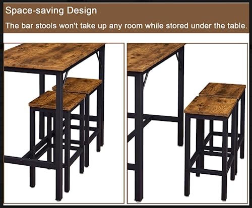 AEPOALUA Dining Table Set, 47.2” Rectangular Bar Table and Chairs Set, 3 Piece Kitchen Breakfast Table with 2 Stools, Pub Table and Chairs Set of 2 for Dining Room, Living Room, Rustic Brown/Black