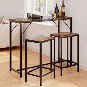 AEPOALUA Dining Table Set, 47.2” Rectangular Bar Table and Chairs Set, 3 Piece Kitchen Breakfast Table with 2 Stools, Pub Table and Chairs Set of 2 for Dining Room, Living Room, Rustic Brown/Black