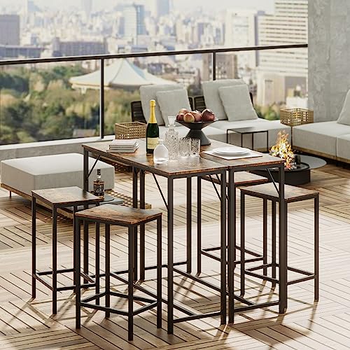 AEPOALUA Dining Table Set, 47.2” Rectangular Bar Table and Chairs Set, 3 Piece Kitchen Breakfast Table with 2 Stools, Pub Table and Chairs Set of 2 for Dining Room, Living Room, Rustic Brown/Black