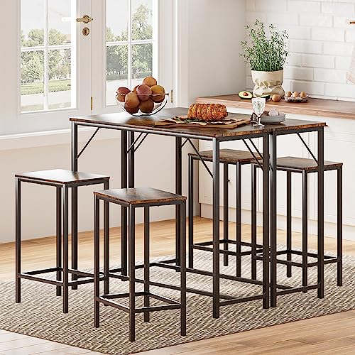 AEPOALUA Dining Table Set, 47.2” Rectangular Bar Table and Chairs Set, 3 Piece Kitchen Breakfast Table with 2 Stools, Pub Table and Chairs Set of 2 for Dining Room, Living Room, Rustic Brown/Black