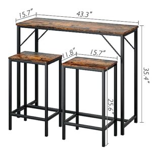 AEPOALUA Dining Table Set, 47.2” Rectangular Bar Table and Chairs Set, 3 Piece Kitchen Breakfast Table with 2 Stools, Pub Table and Chairs Set of 2 for Dining Room, Living Room, Rustic Brown/Black