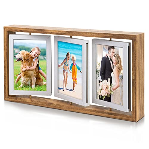 ZEEYUAN 4x6 Rotating Photo Frame Rustic 4x6 Wooden Picture Frames, Double Side-Display 6 Photos, Floating Photo Frame 4x6 Family Frame for Tabletop Display