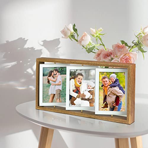 ZEEYUAN 4x6 Rotating Photo Frame Rustic 4x6 Wooden Picture Frames, Double Side-Display 6 Photos, Floating Photo Frame 4x6 Family Frame for Tabletop Display