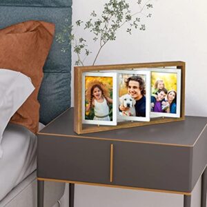 ZEEYUAN 4x6 Rotating Photo Frame Rustic 4x6 Wooden Picture Frames, Double Side-Display 6 Photos, Floating Photo Frame 4x6 Family Frame for Tabletop Display