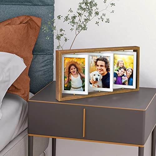 ZEEYUAN 4x6 Rotating Photo Frame Rustic 4x6 Wooden Picture Frames, Double Side-Display 6 Photos, Floating Photo Frame 4x6 Family Frame for Tabletop Display